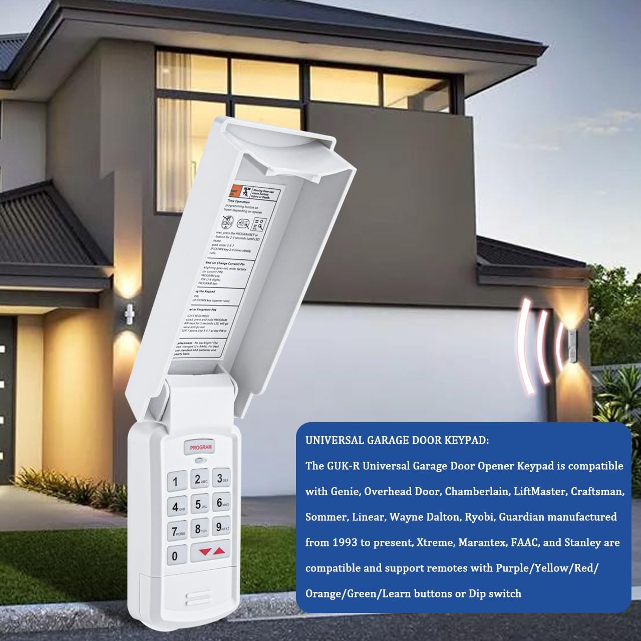 Teclado universal para puerta de garaje GUK-R, inalámbrico para puerta ...