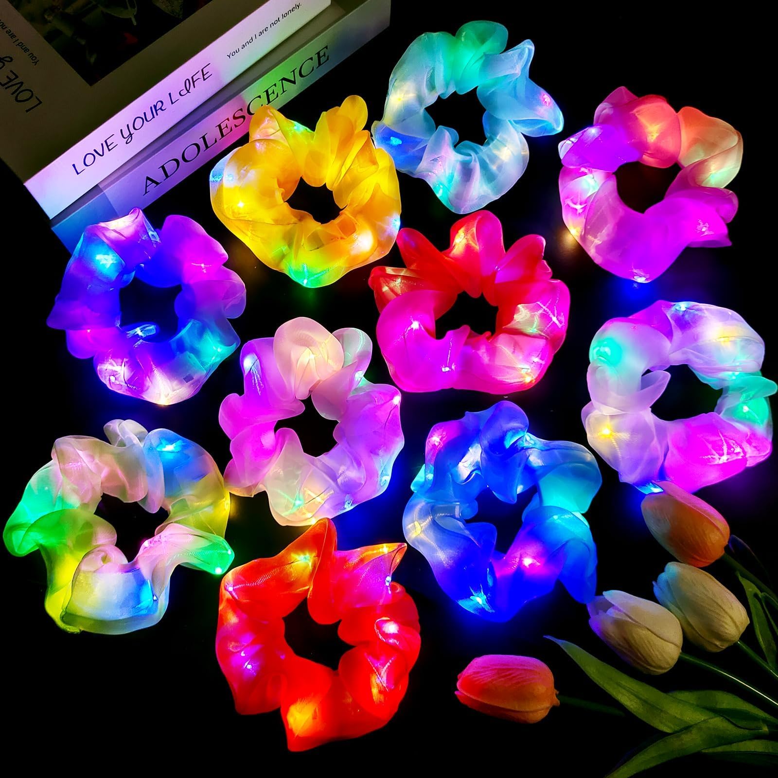 Amazon.com : 10 Pcs Light up Scrunchies for Women, Glow in the Dark ...