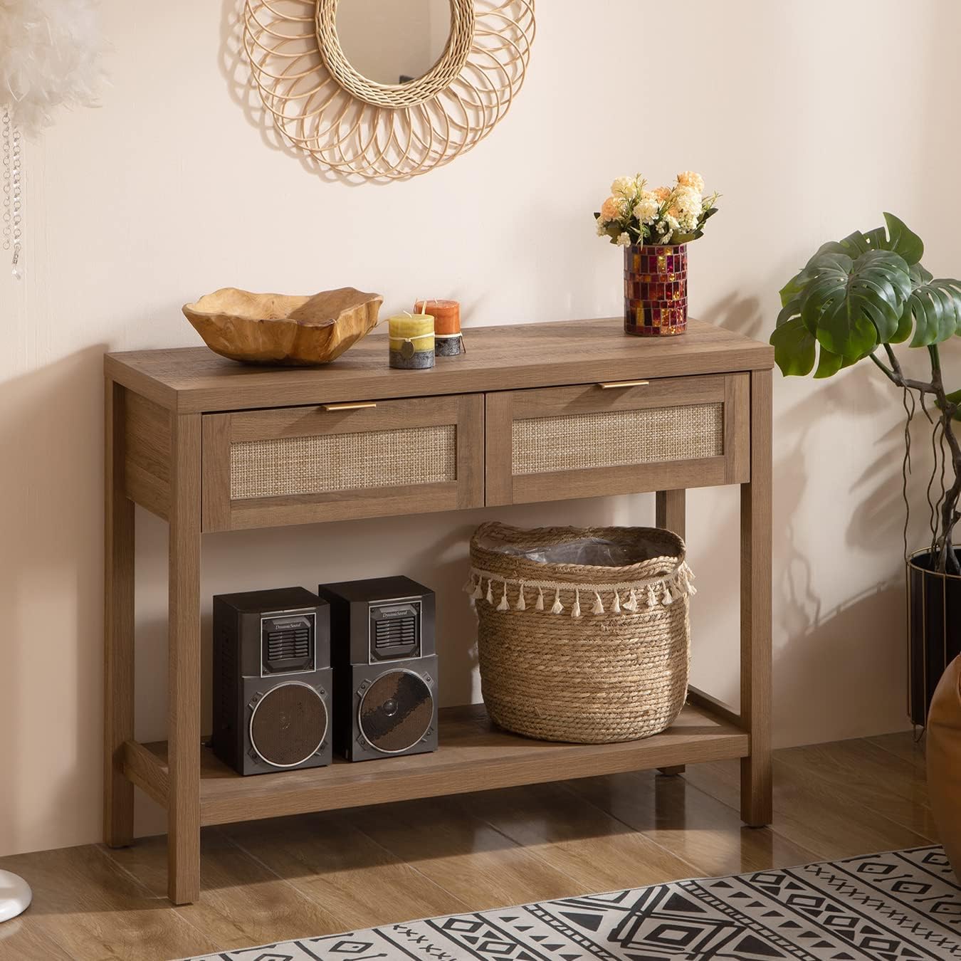 Amazon.com: SICOTAS Console Table with Rattan Drawers - Boho Rattan ...