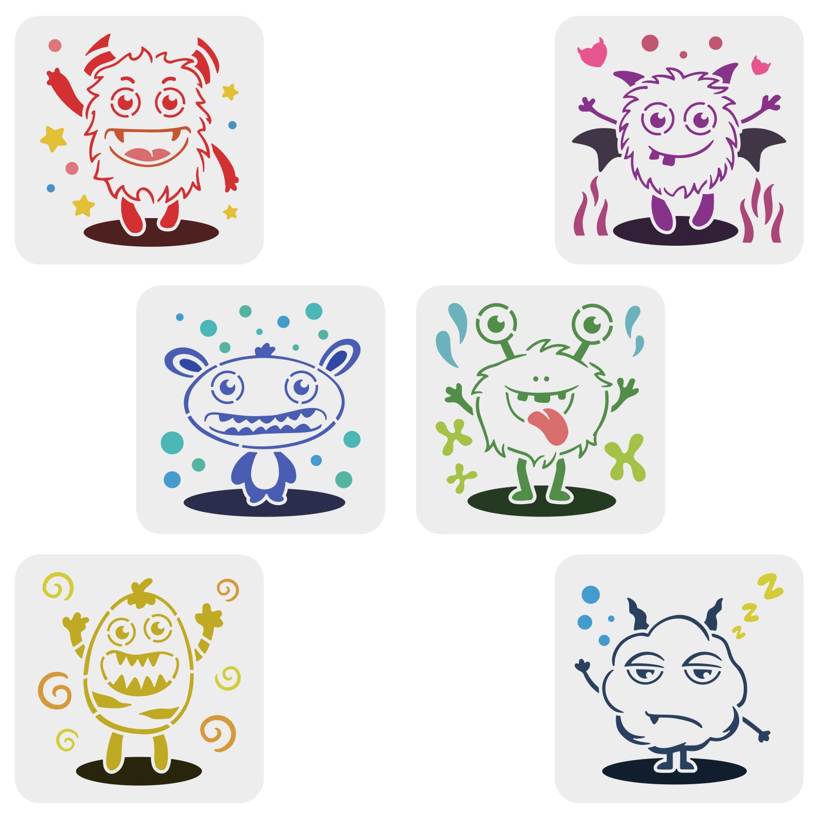 Amazon.com: FINGERINSPIRE 6 pcs Cute Monsters Stencil 5.9x5.9inch ...
