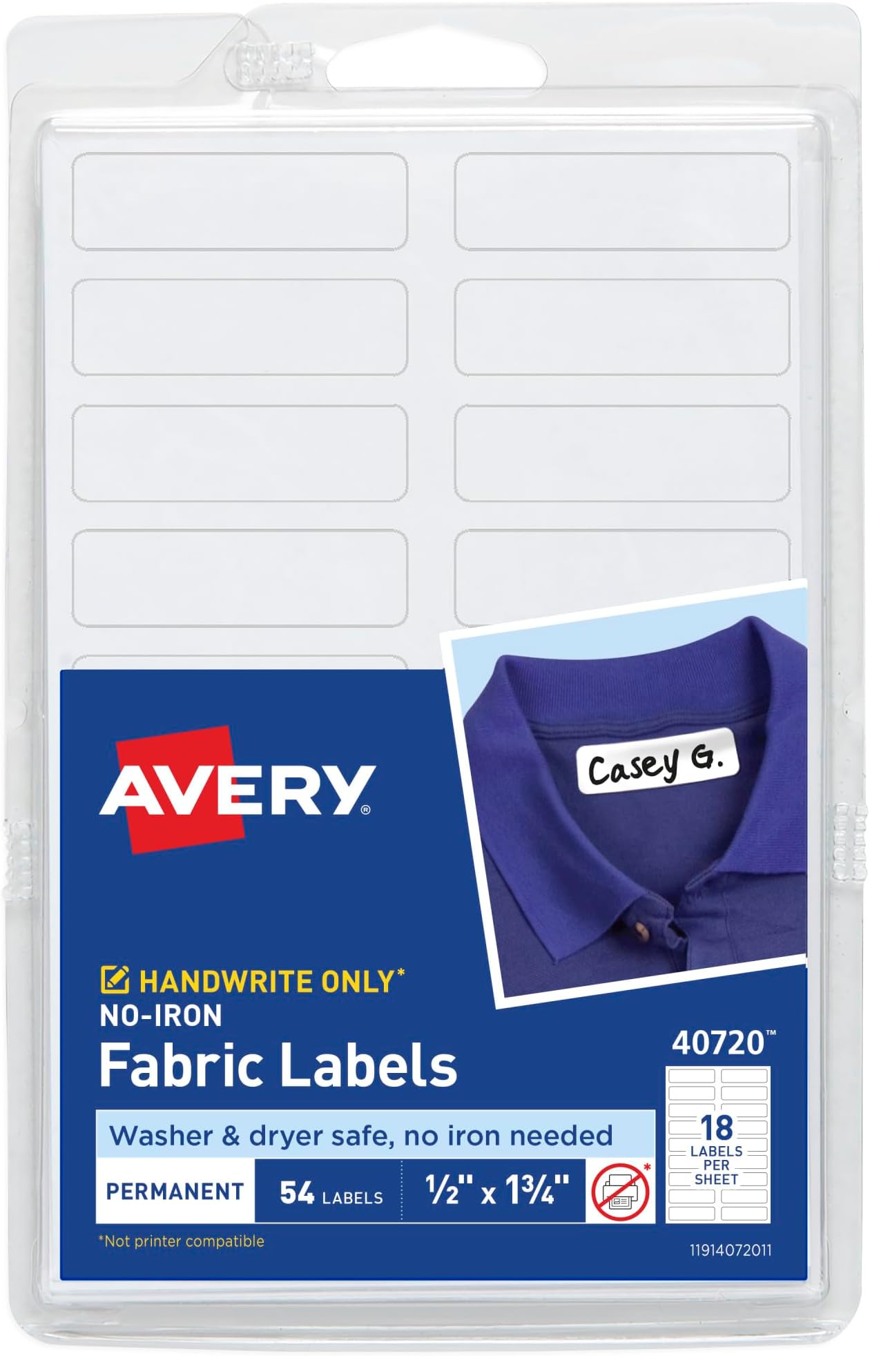 AVERY No Iron Clothing Labels, Washer & Dryer Safe, Writable Fabric ...