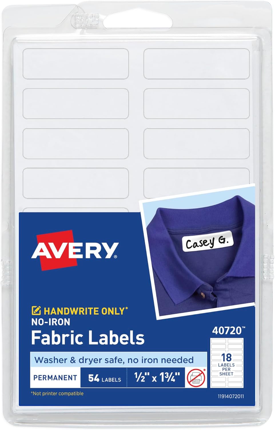 AVERY No Iron Clothing Labels, Washer & Dryer Safe, Writable Fabric ...