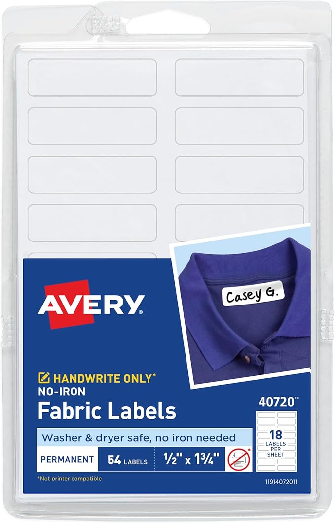 AVERY No Iron Clothing Labels, Washer & Dryer Safe, Writable Fabric ...