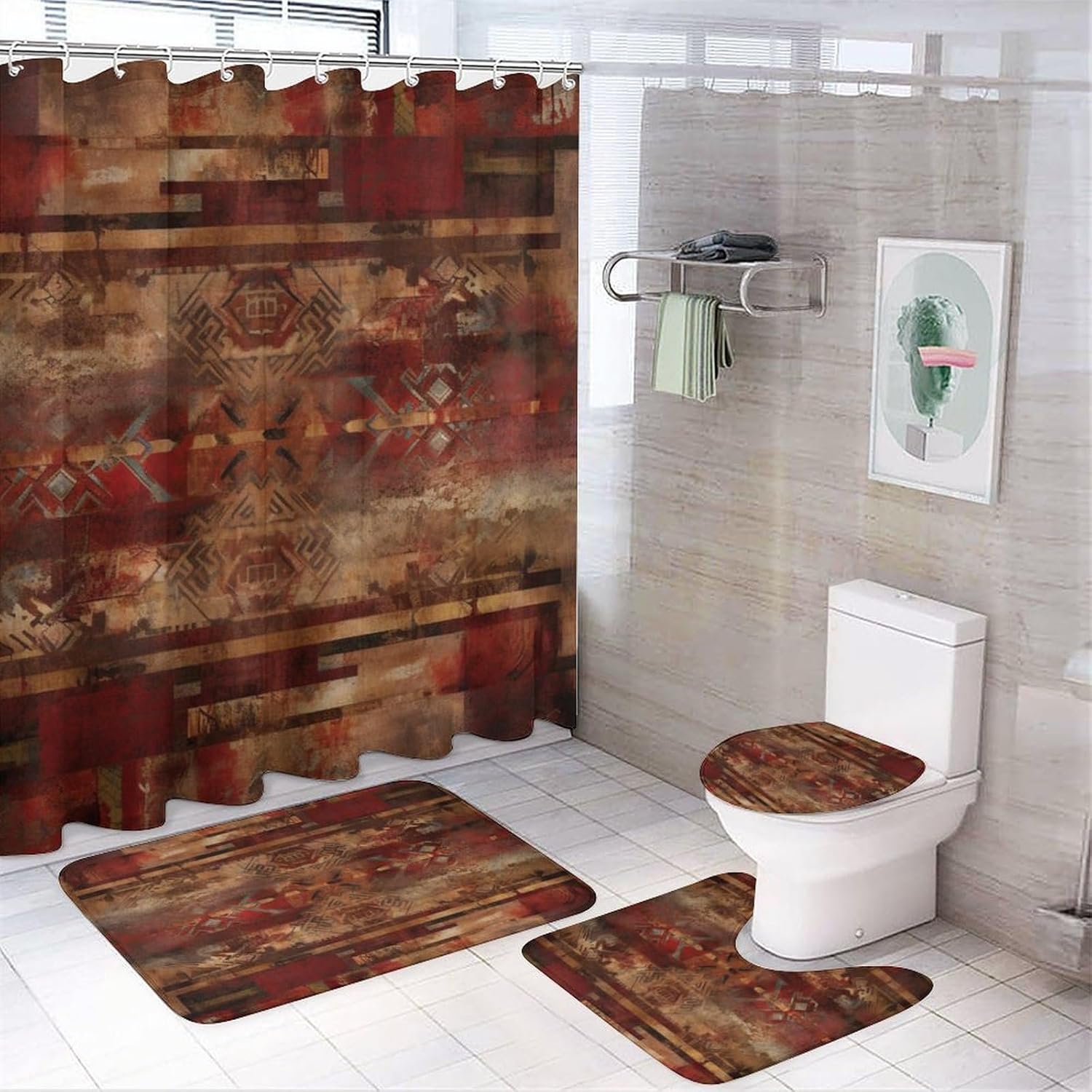 Amazon.com: HighonHi Rustic Southwest Red Brown Abstract 4 Piece Decor ...