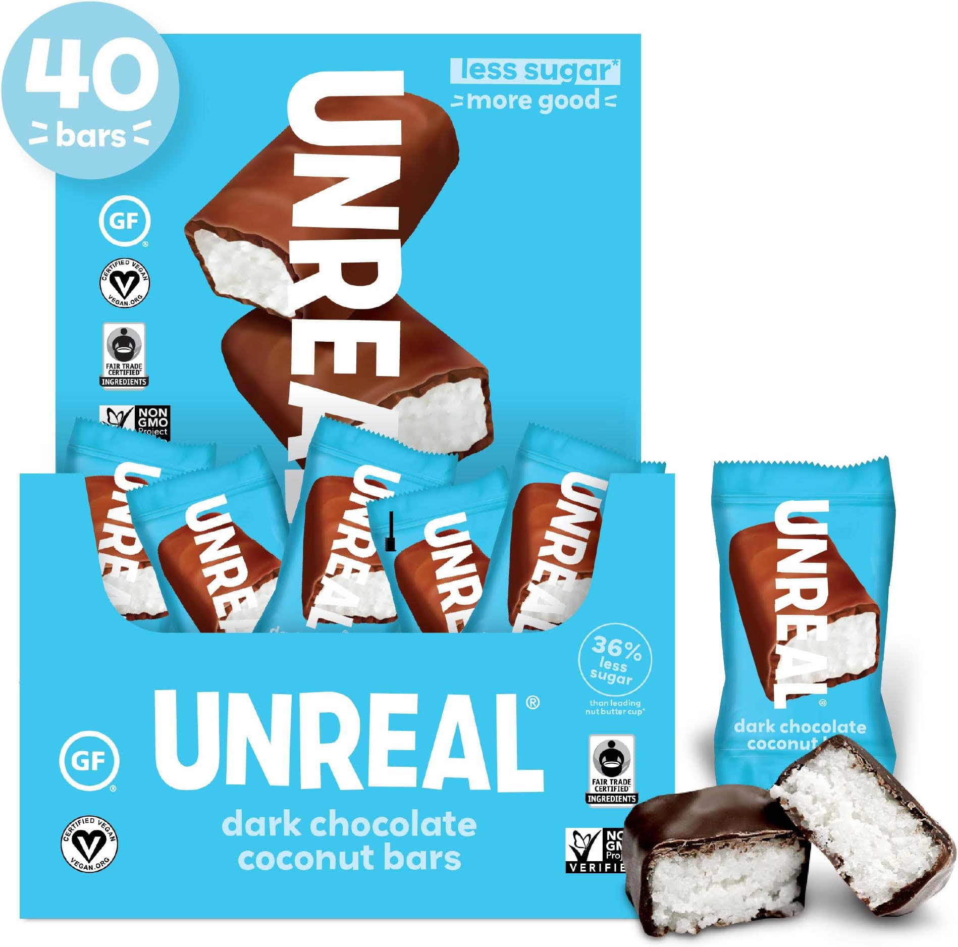 Amazon.com : UNREAL Dark Chocolate Coconut Bars (40 Mini Bars) | Vegan ...