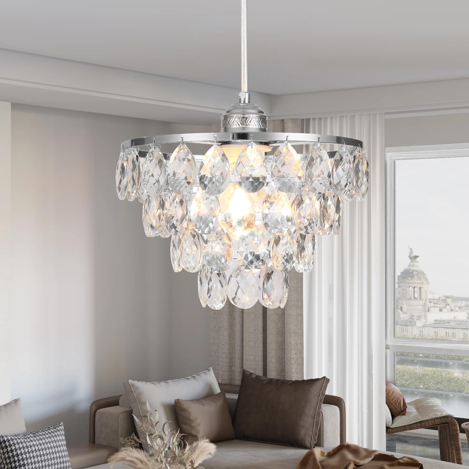 Luupyia Mini Crystal Pendant Chandelier Ceiling Light Small, Height ...