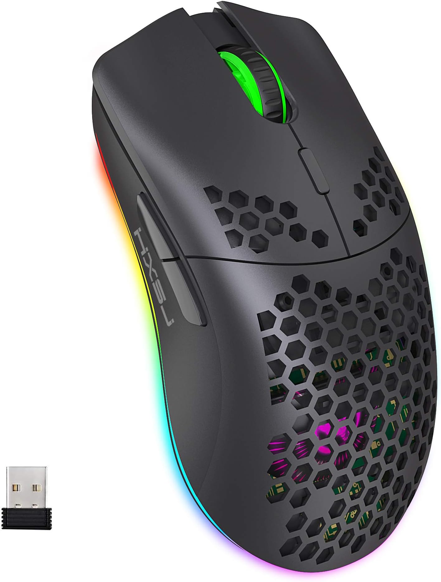 Wireless Gaming Mouse, 2.4G Lightweight Honeycomb Shell Ergonomic RGB ...
