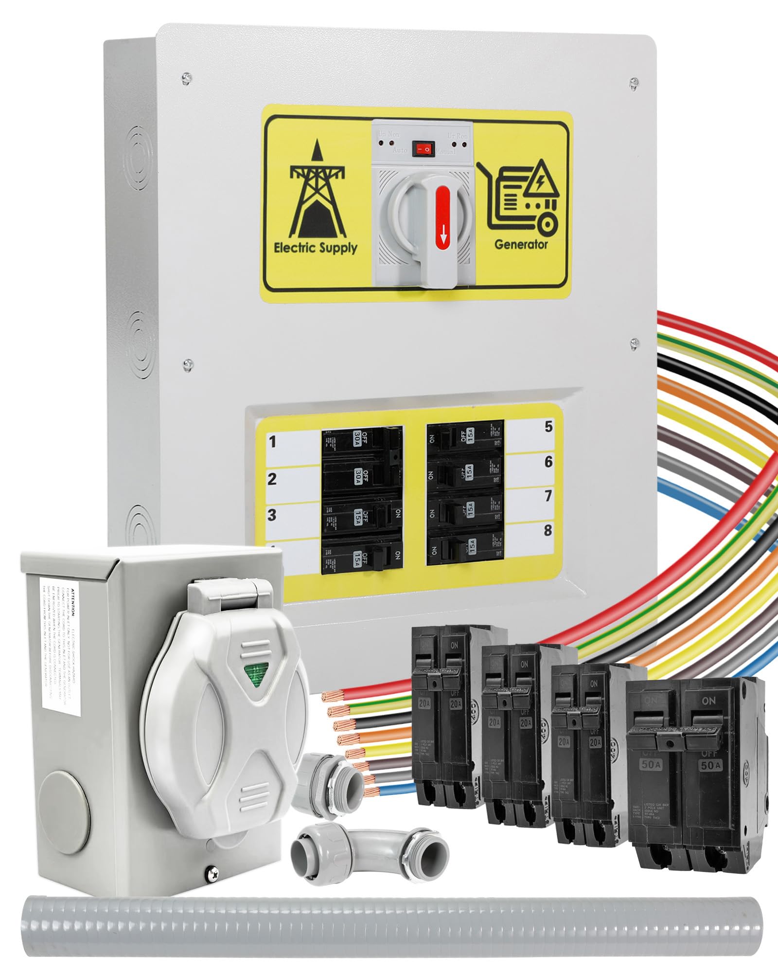 Upgraded 50Amp Transfer Switch Kit with Multiple 50A, 30A, 20A, 15A ...