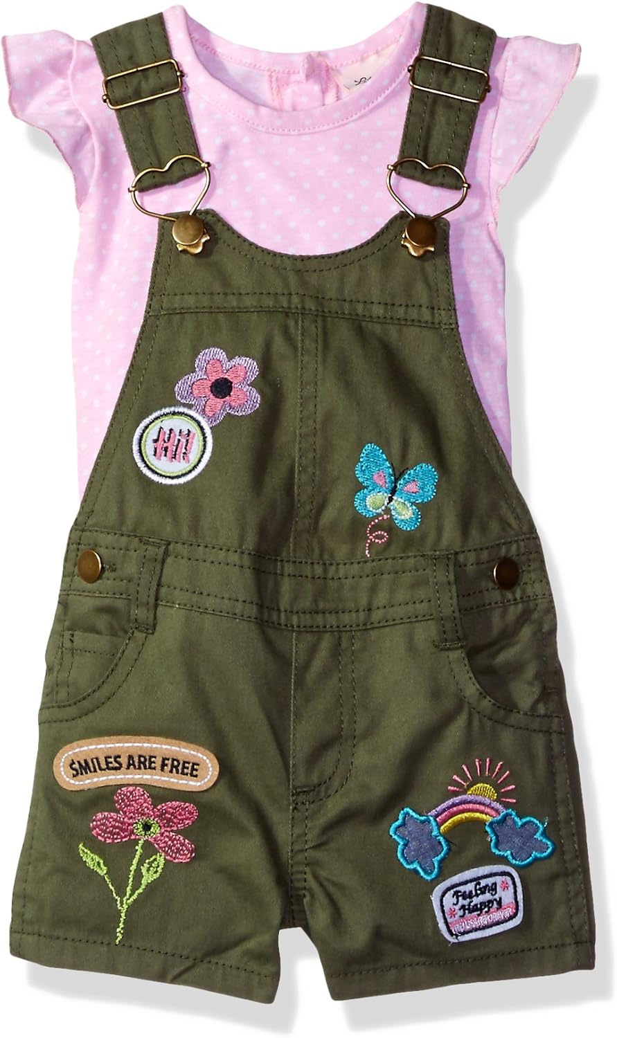 Amazon.com: Little Lass Baby Girls' 2pc Shortall Set, Olive, 24M ...