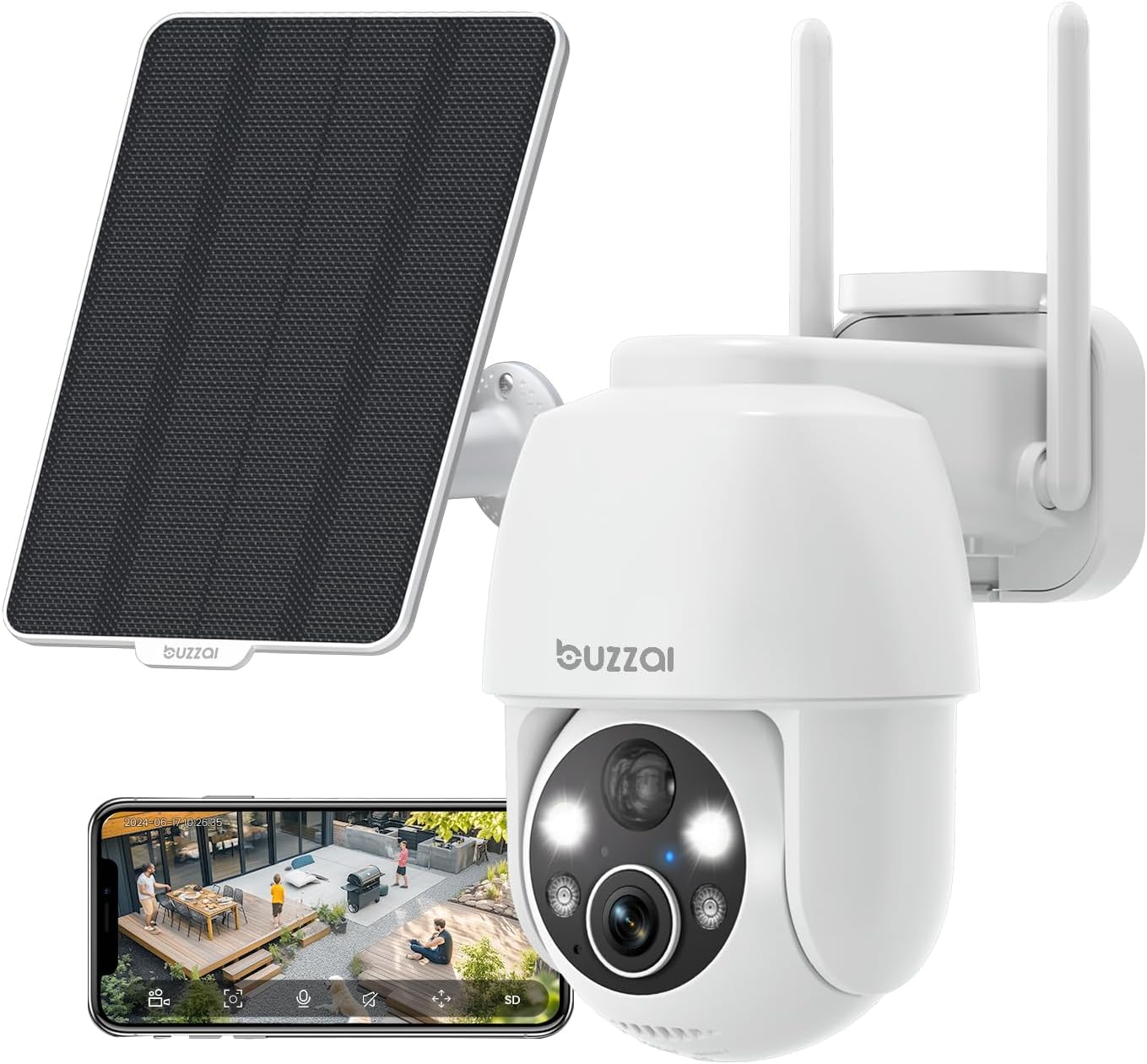Amazon.com : buzzai Solar Security Cameras Wireless Outdoor,2K 360 ...