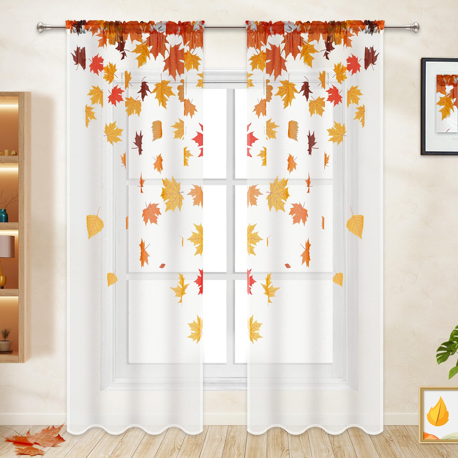 Amazon.com: Yinhua Fall Sheer Curtains, Autumn Maple Leaves Semi Sheer ...