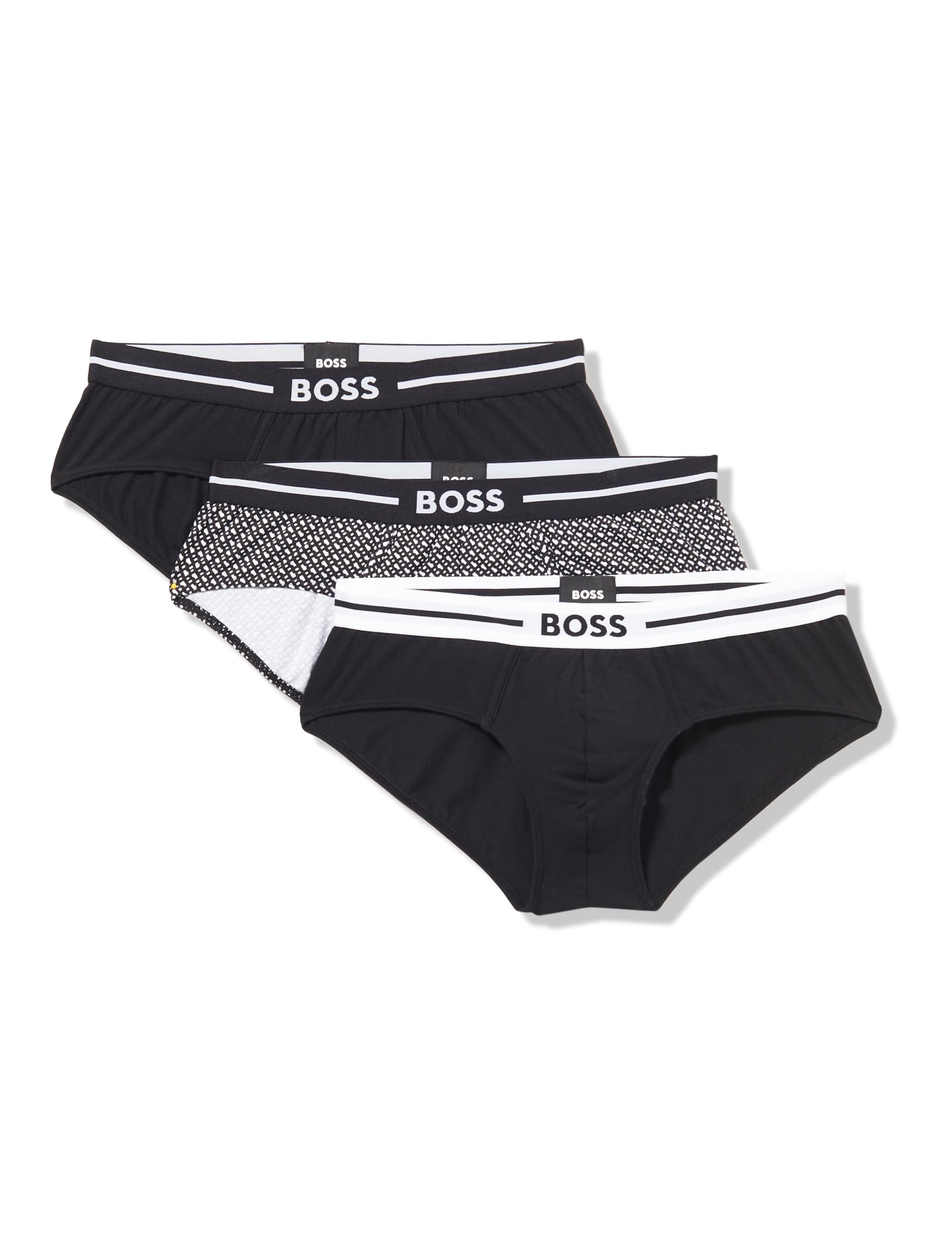 BOSS Men's 3-Pack Multi Design Bold Logo Hipster Briefs at Amazon Men’s ...
