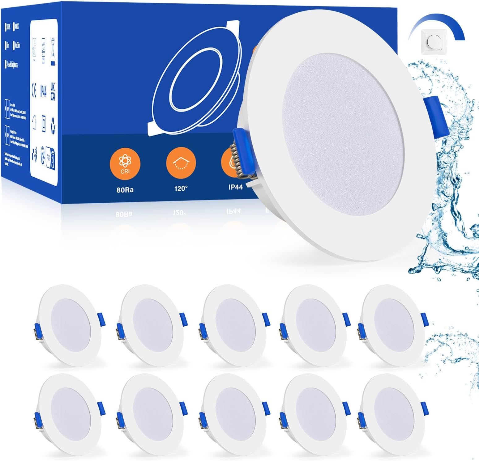 Leselux LED Einbaustrahler 230V Dimmbar, 10x IP44 5W LED Spot Stufenlos ...