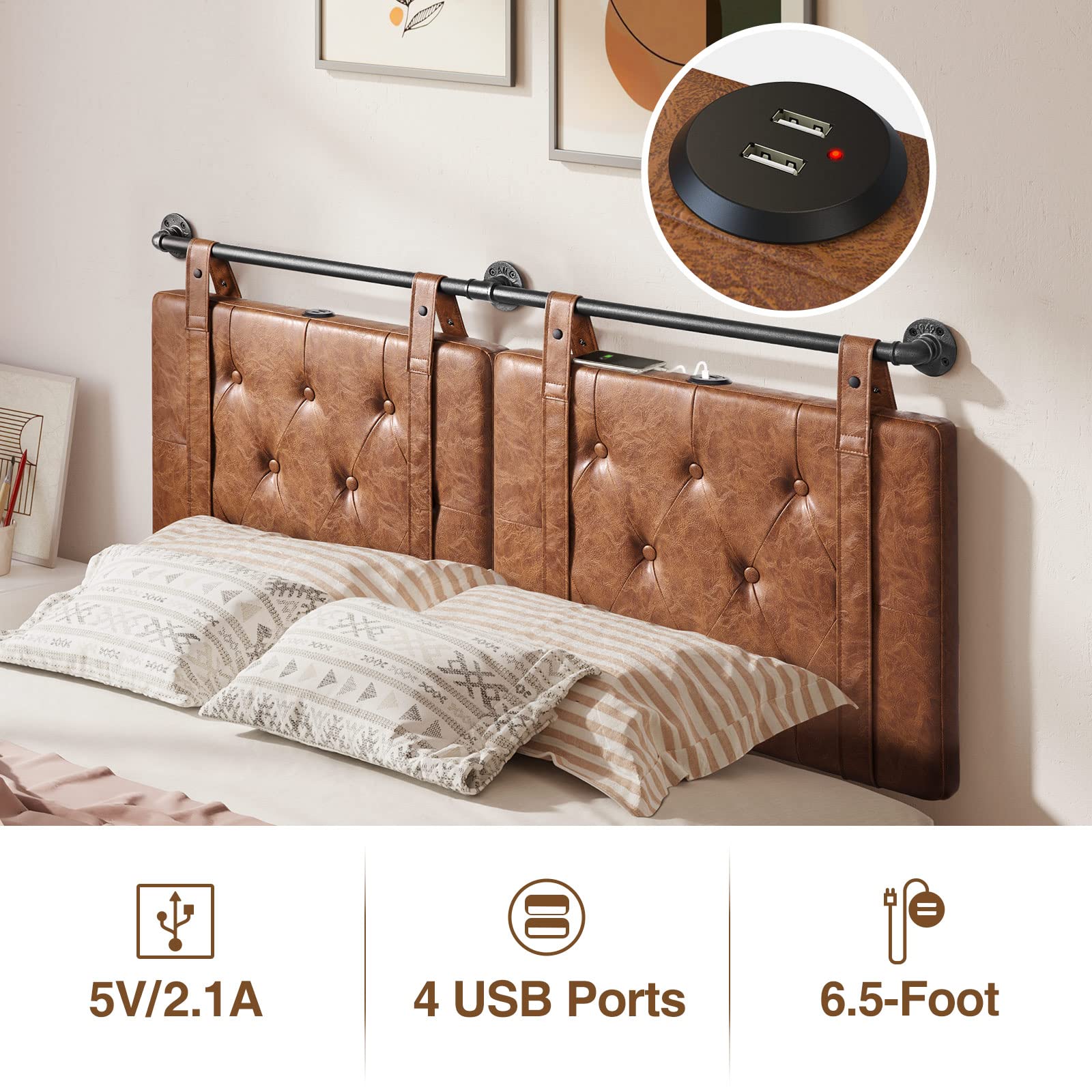 GREENSTELL Wall Mount Headboard with USB for Queen/Full Size Bed, PU ...