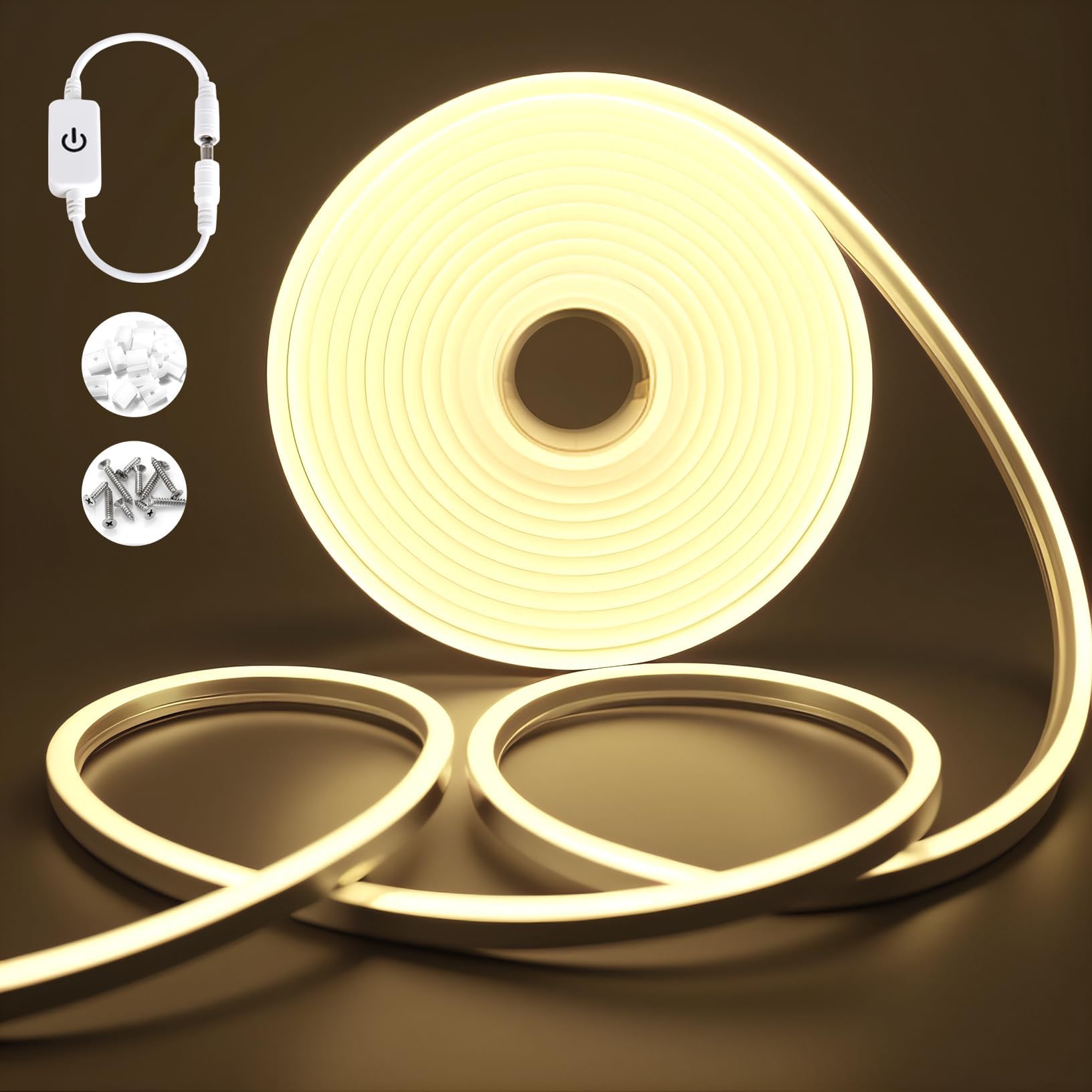 Warm White Neon LED Strip Light 12V Flexible Ribbon Waterproof Flexible ...