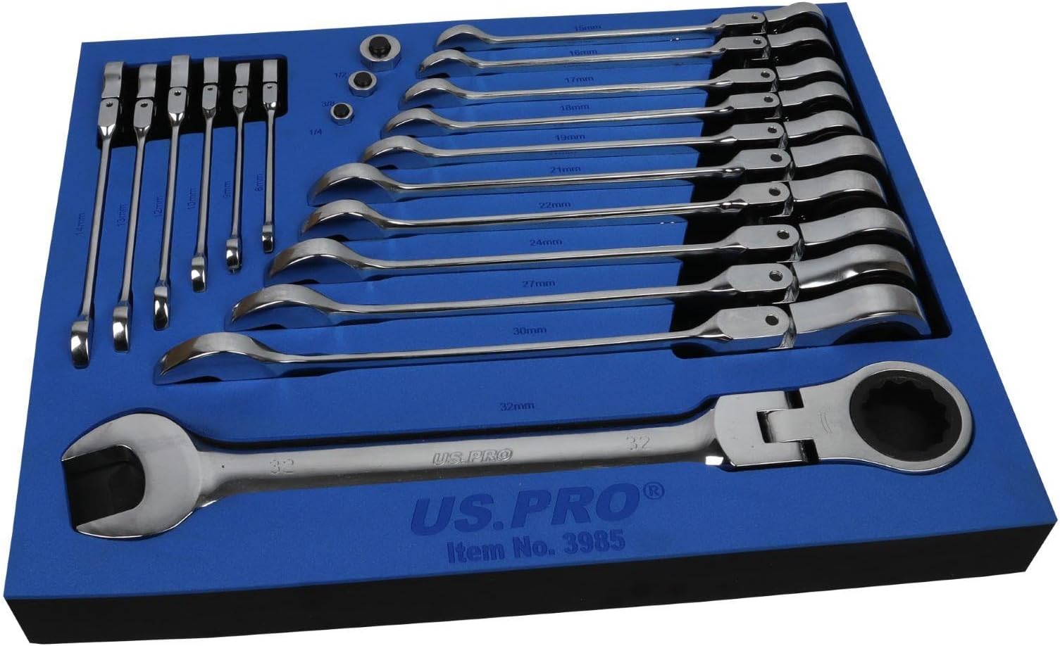 US PRO 17PC 8-32mm Metric Gear Ratchet Combination Spanner Wrench Set ...