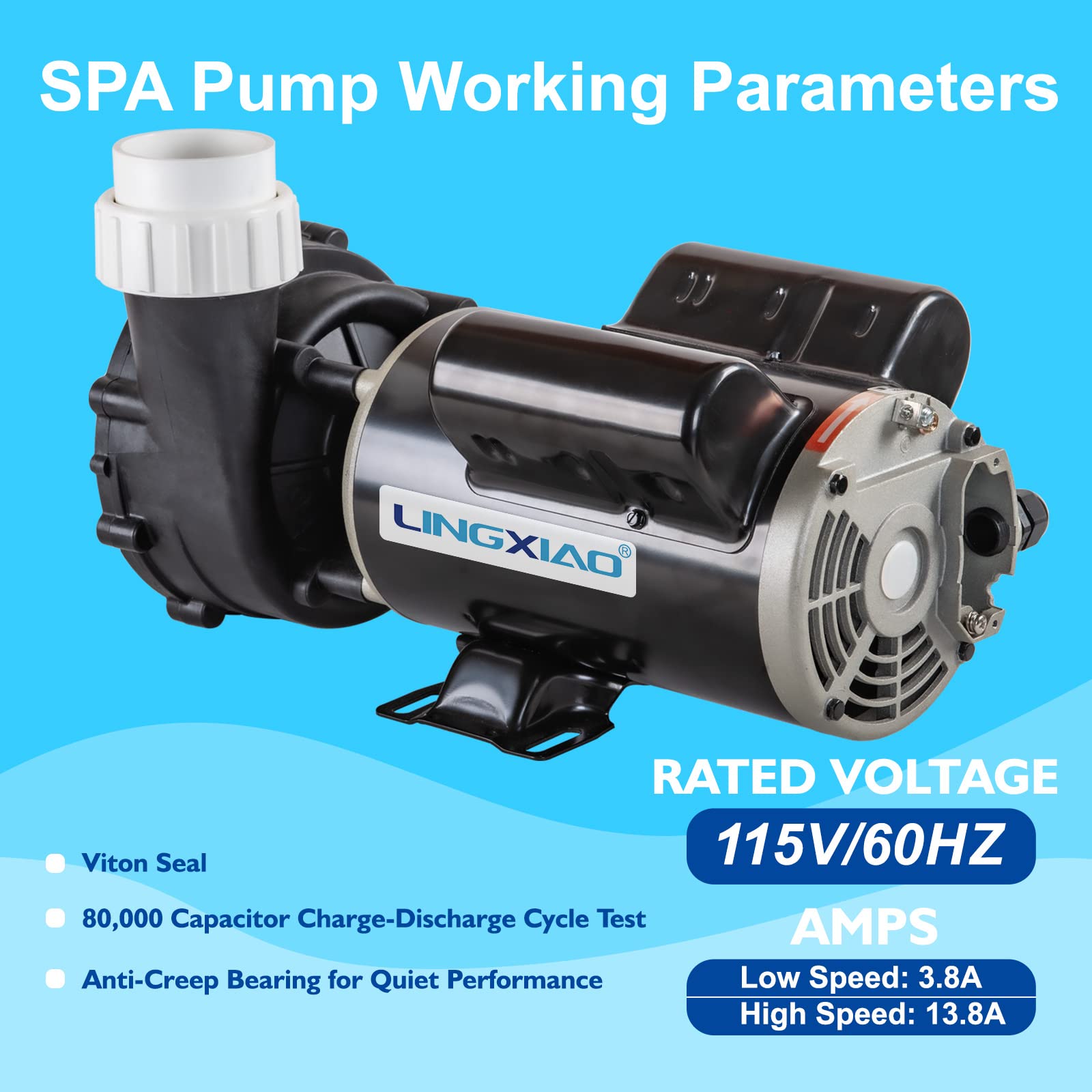 Snapklik.com : LINGXIAO SPA Pump, 2HP Hot Tub Pump - 2 Speed LX SPA ...