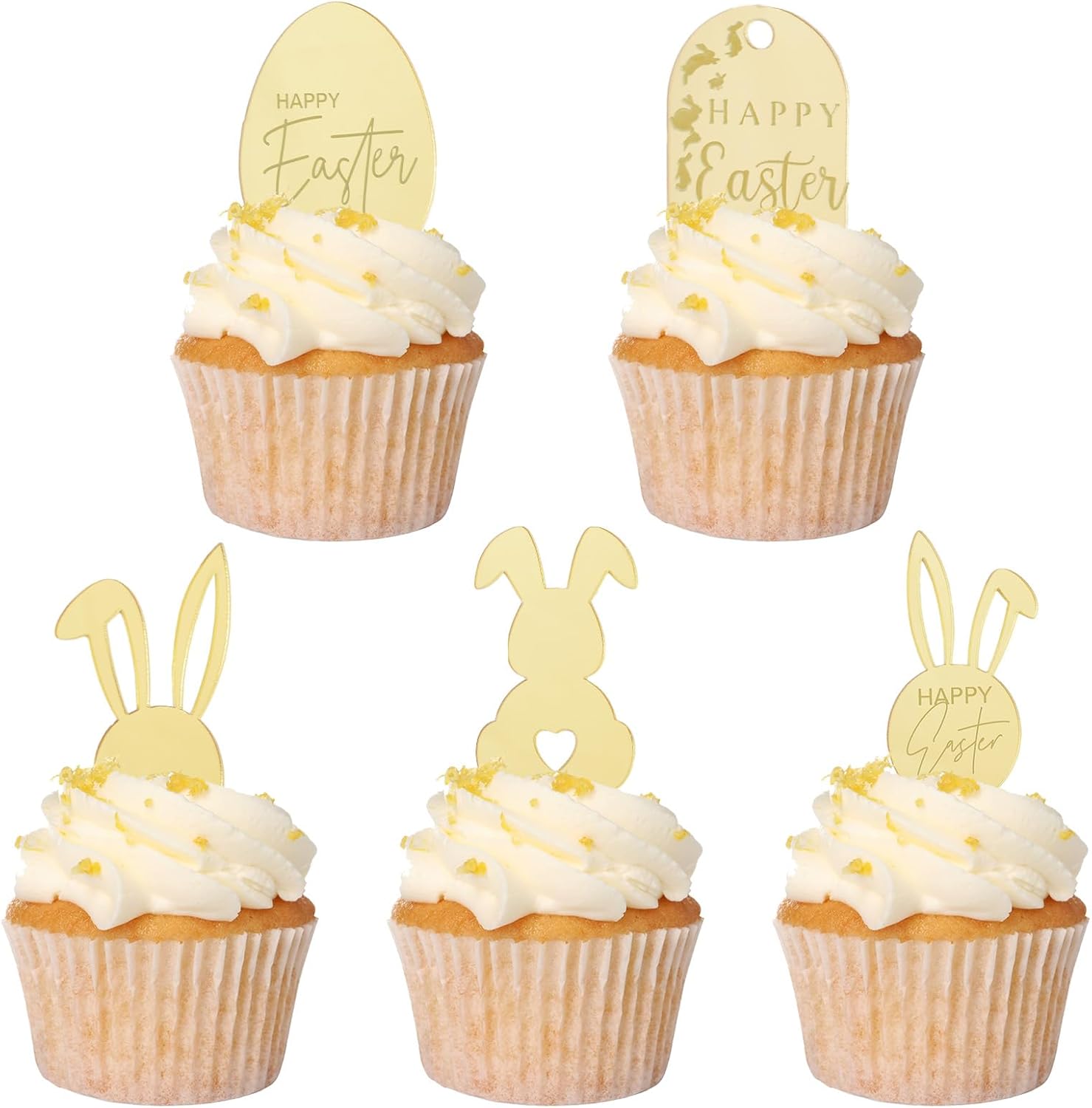 Amazon.com: URROMA Gold Happy Easter Cupcake Toppers Set, 25pcs Rabbit ...