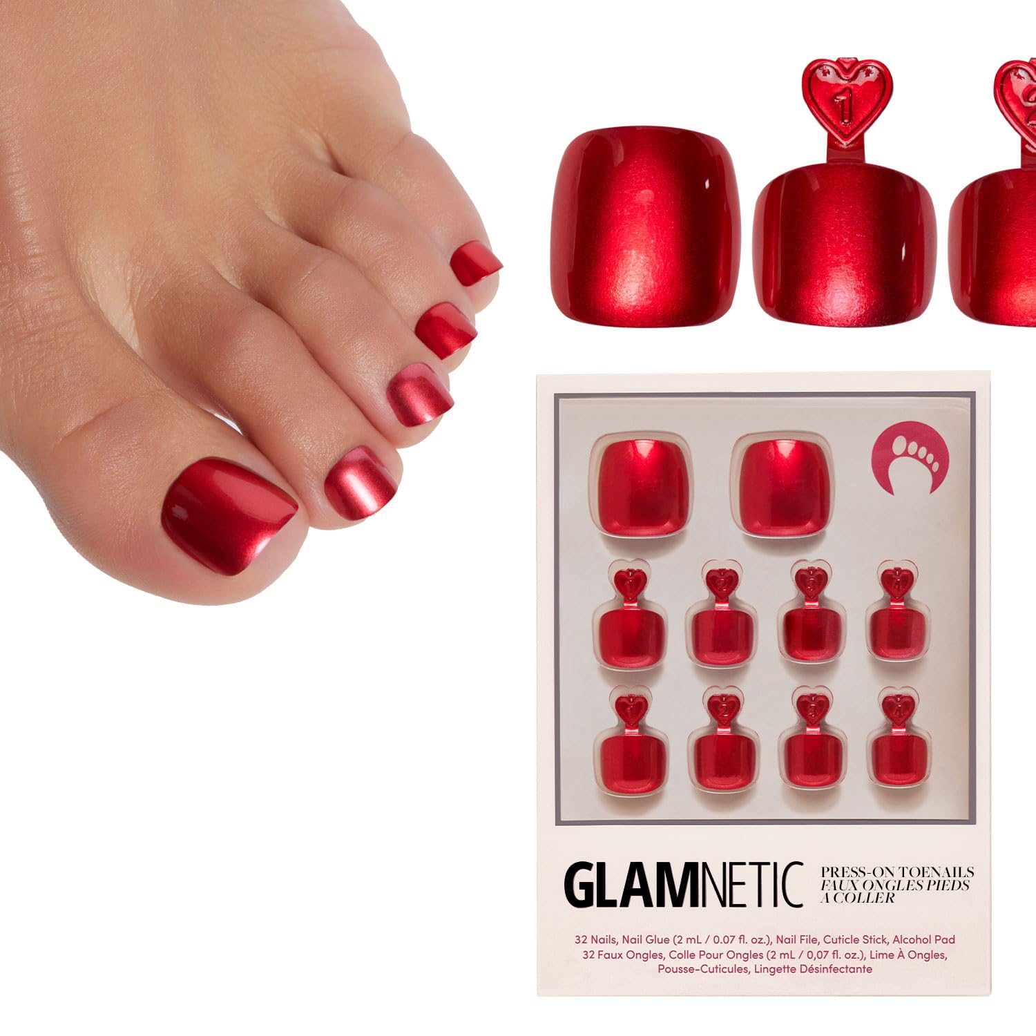 Amazon.com: Glamnetic Press On Toenails - Cherry Glaze | Bright Red ...