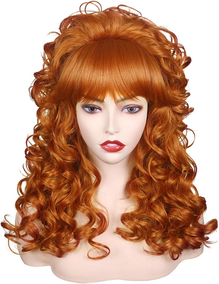 Amazon.com: FantaLook 80s Long Curly Vintage Cosplay Wig with Bang for ...
