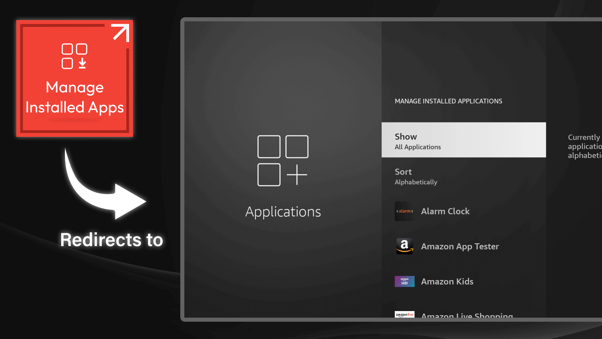 Manage Installed Applications - Shortcut to Open Fire TV Menu of ...