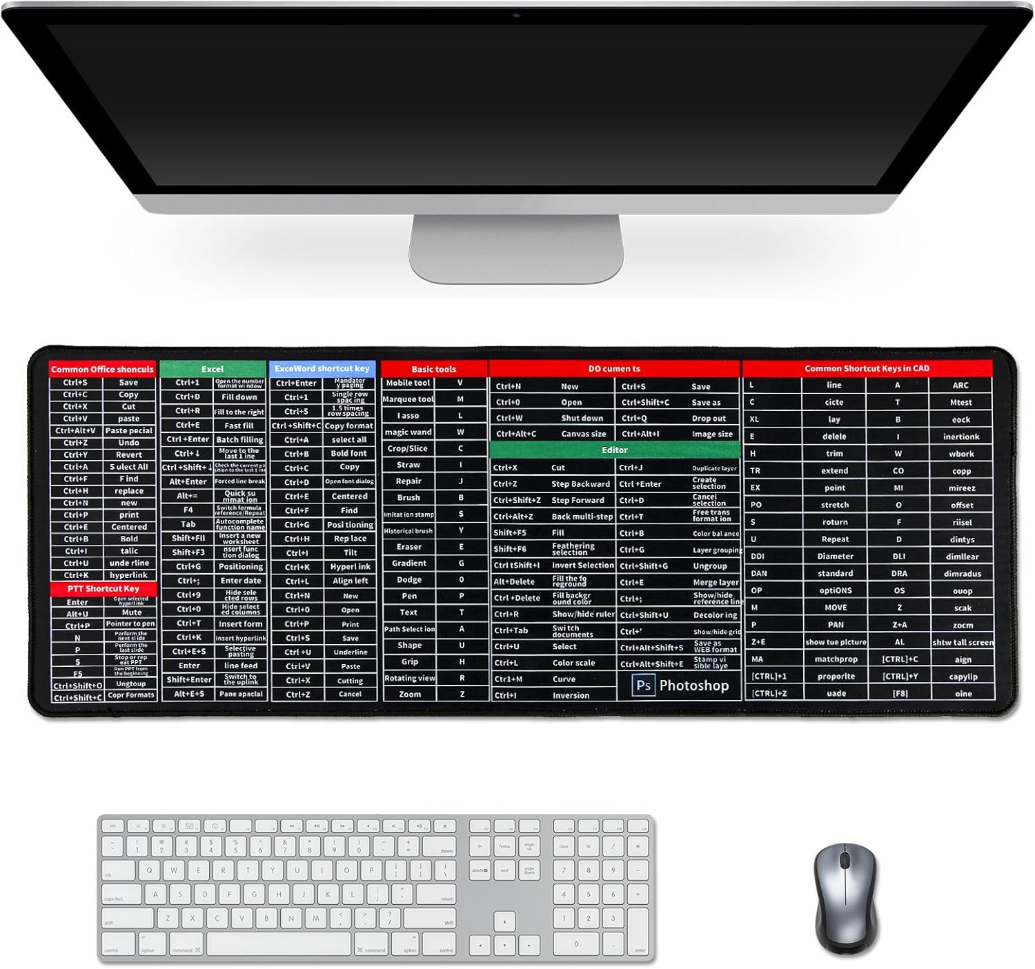 lasuroa Large Anti Slip Keyboard Computer Pads with Shortcuts, 31.5x11 ...