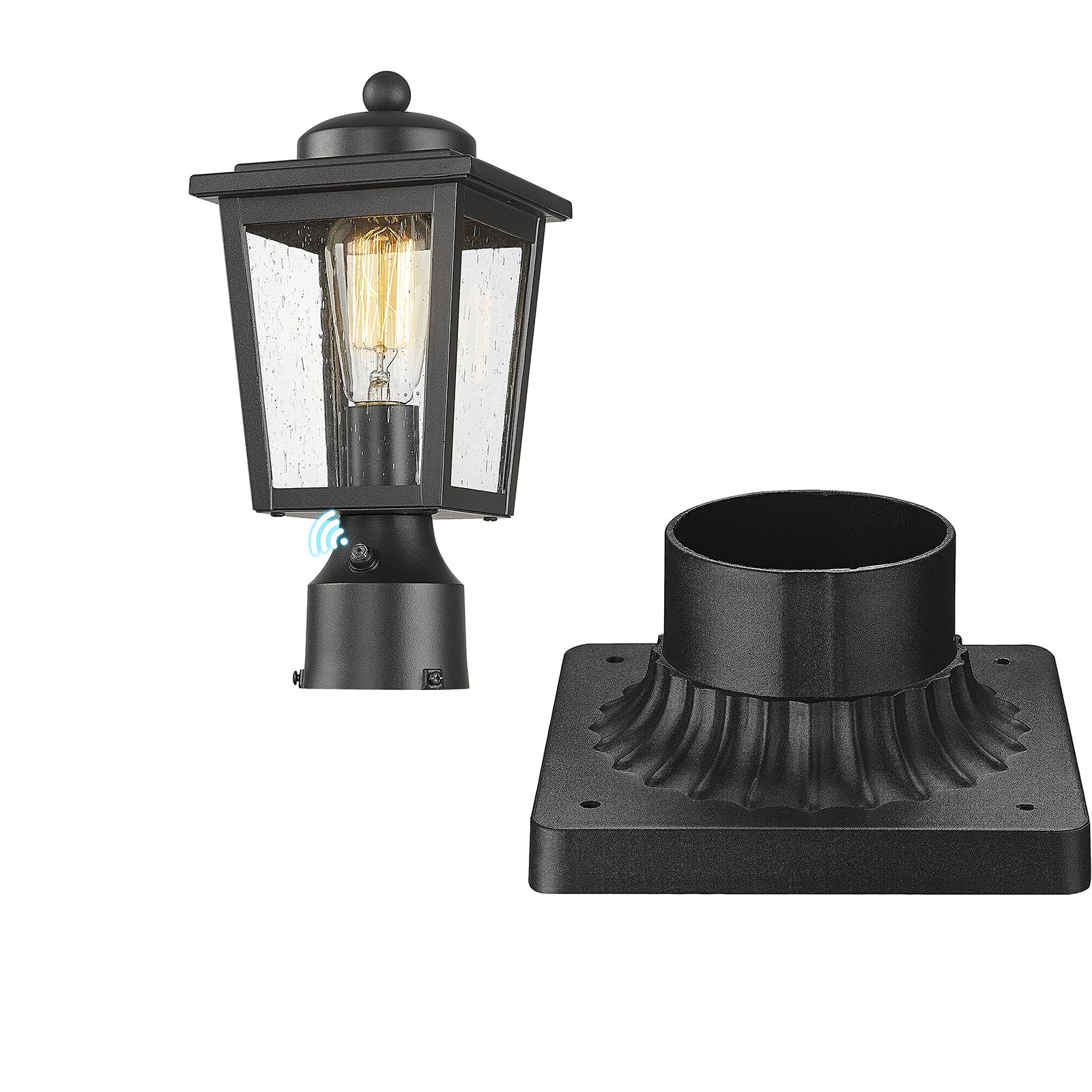 Luminzone Outdoor Post Light with Base Mount, Waterproof Pole Lantern ...