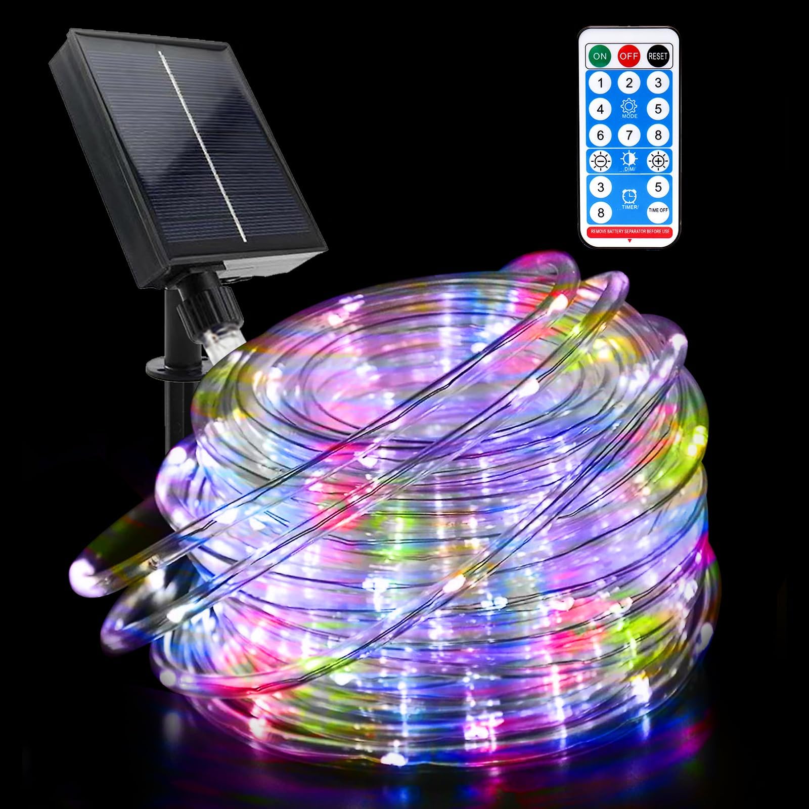 GHONLZIN Solar String Lights Outdoor Rope Lights 65.6ft 8 Modes 200 ...