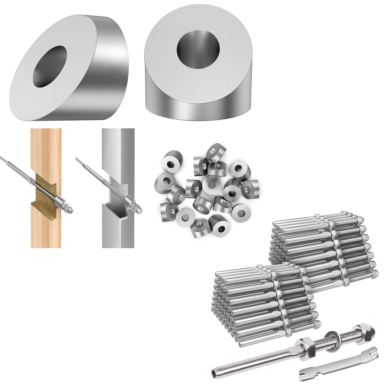 BLIKA 100 Pack Cable Railing Swage Threaded Stud Tension End and 20 ...