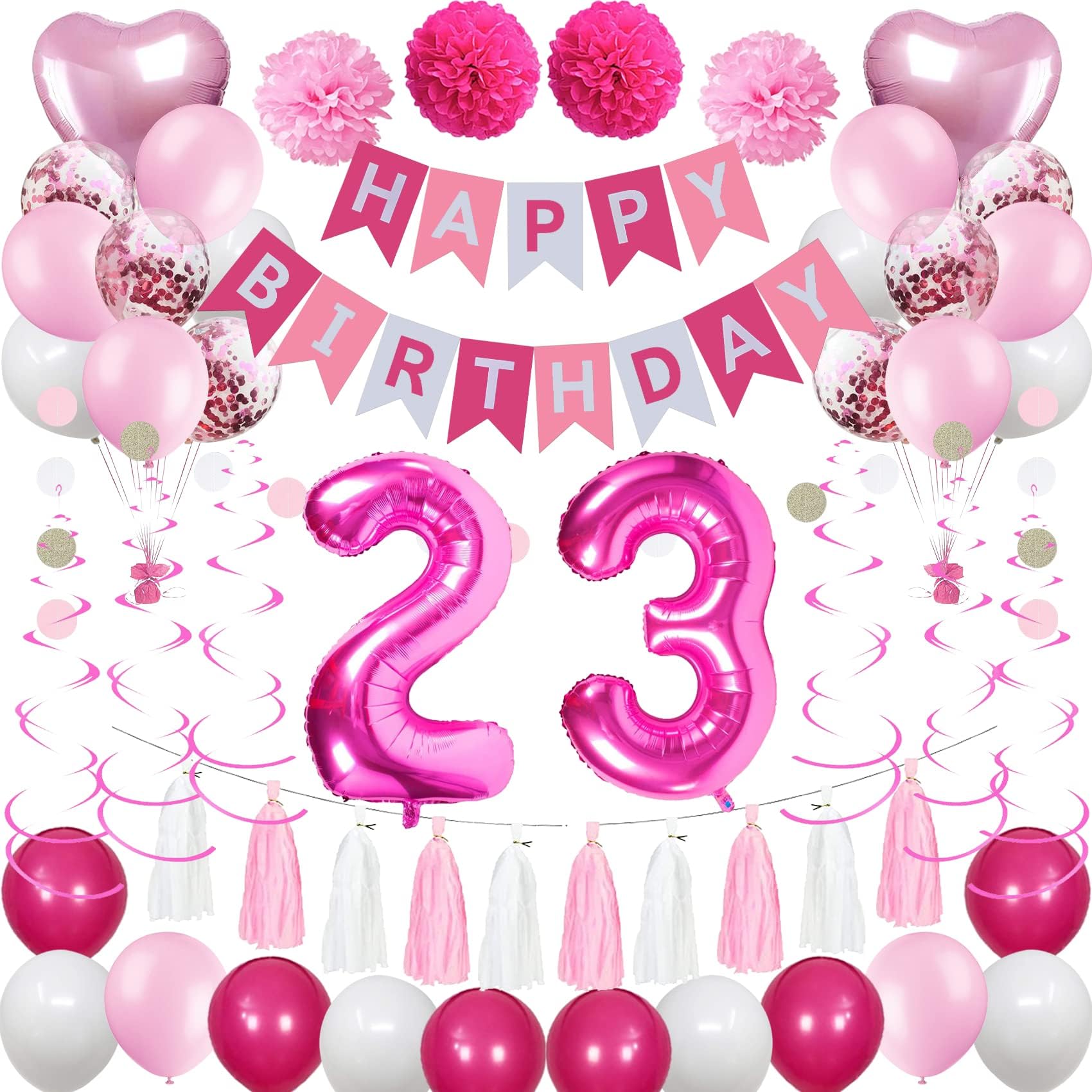 Amazon.com: Sweet 23rd Birthday Decorations for Women, Pink and White ...