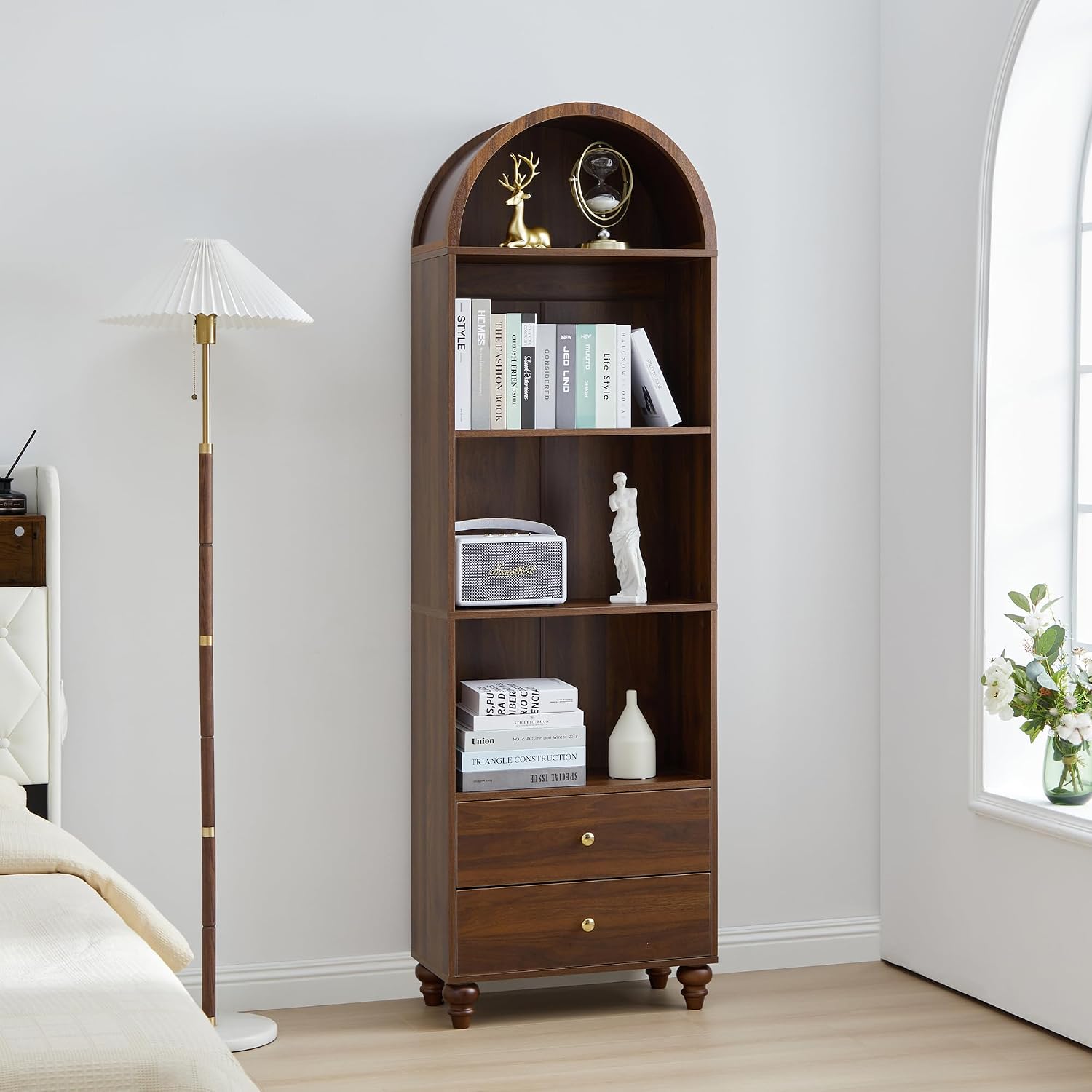 75.59 Tall Bookcase, 4 Tier Arched Bookshelf with 2 Philippines | Ubuy