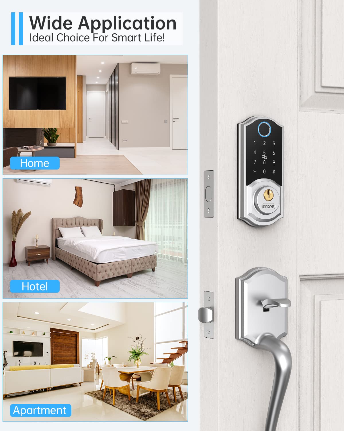 Snapklik.com : Smart Deadbolt, SMONET Smart Keyless Entry Door Lock ...