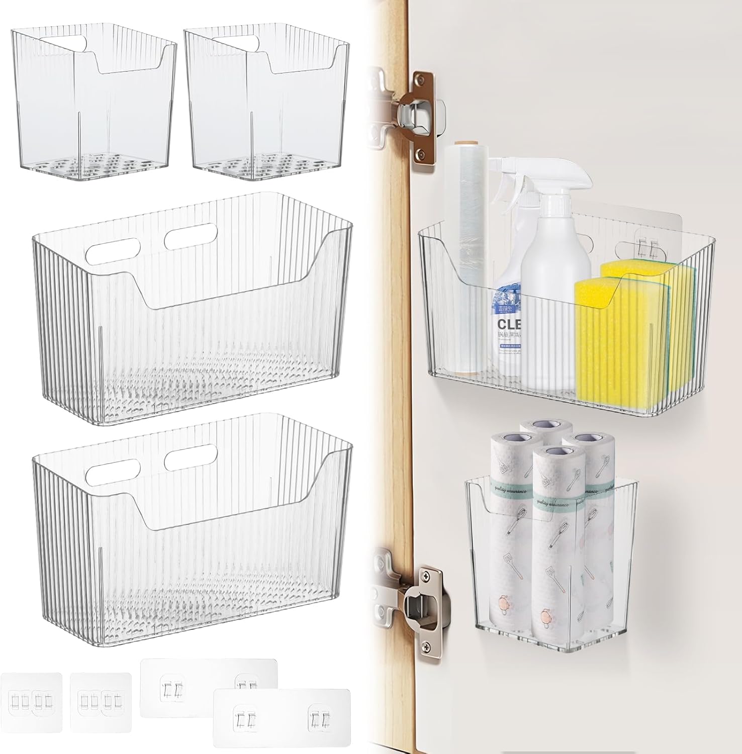 Amazon.com: 4 PCS Adhesive Cabinet Door Organizer, 2 Size Wall Mounted ...