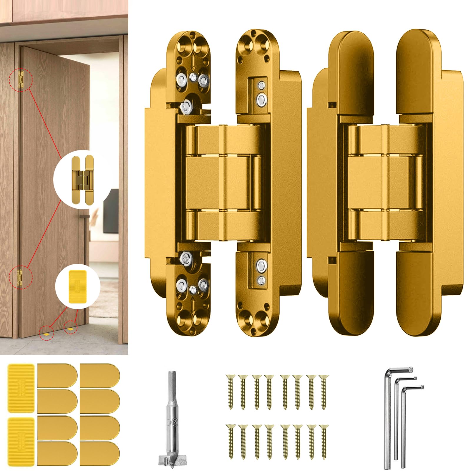 Eegoowa 6" Hidden Door Hinge/Invisible Door Silent Door Hinge 180 ...