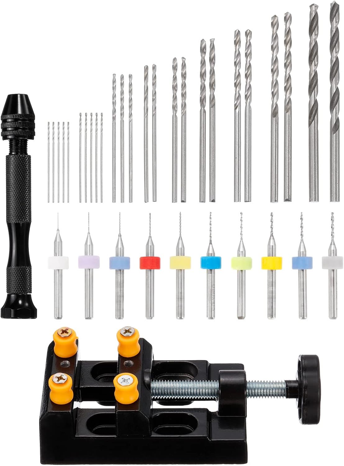 uxcell 37pcs Hand Drill Tool Set, 0.1mm-1.0mm Micro PCB Drill Bits ...