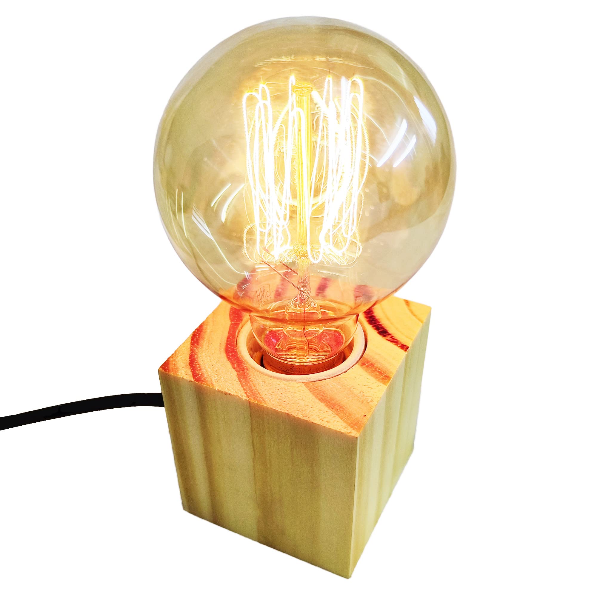 Abajur Madeira Rústico Pinus Cubo Quadrado Luminária de Mesa | Amazon ...