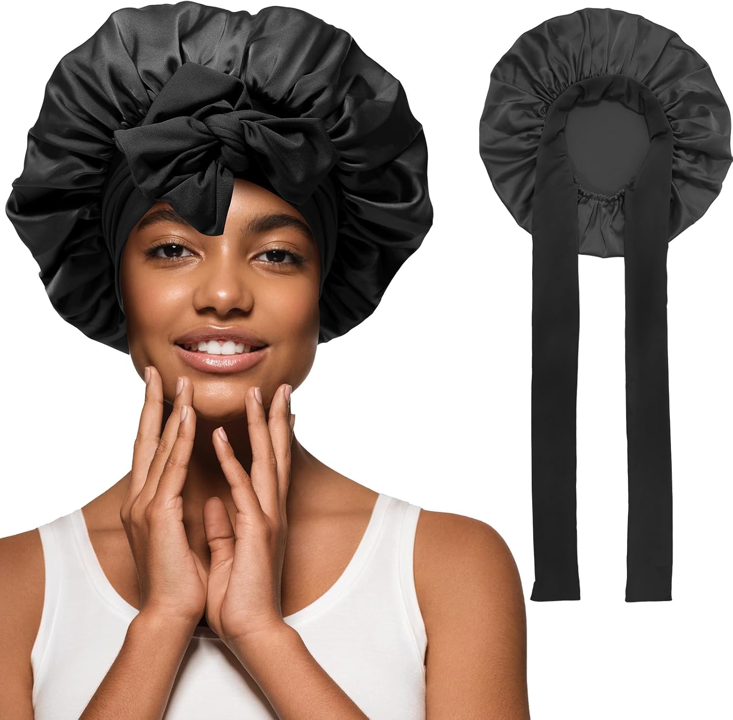 Amazon.com : Satin Hair Bonnet Wide Band - Silk Like Sleeping Bonnets ...