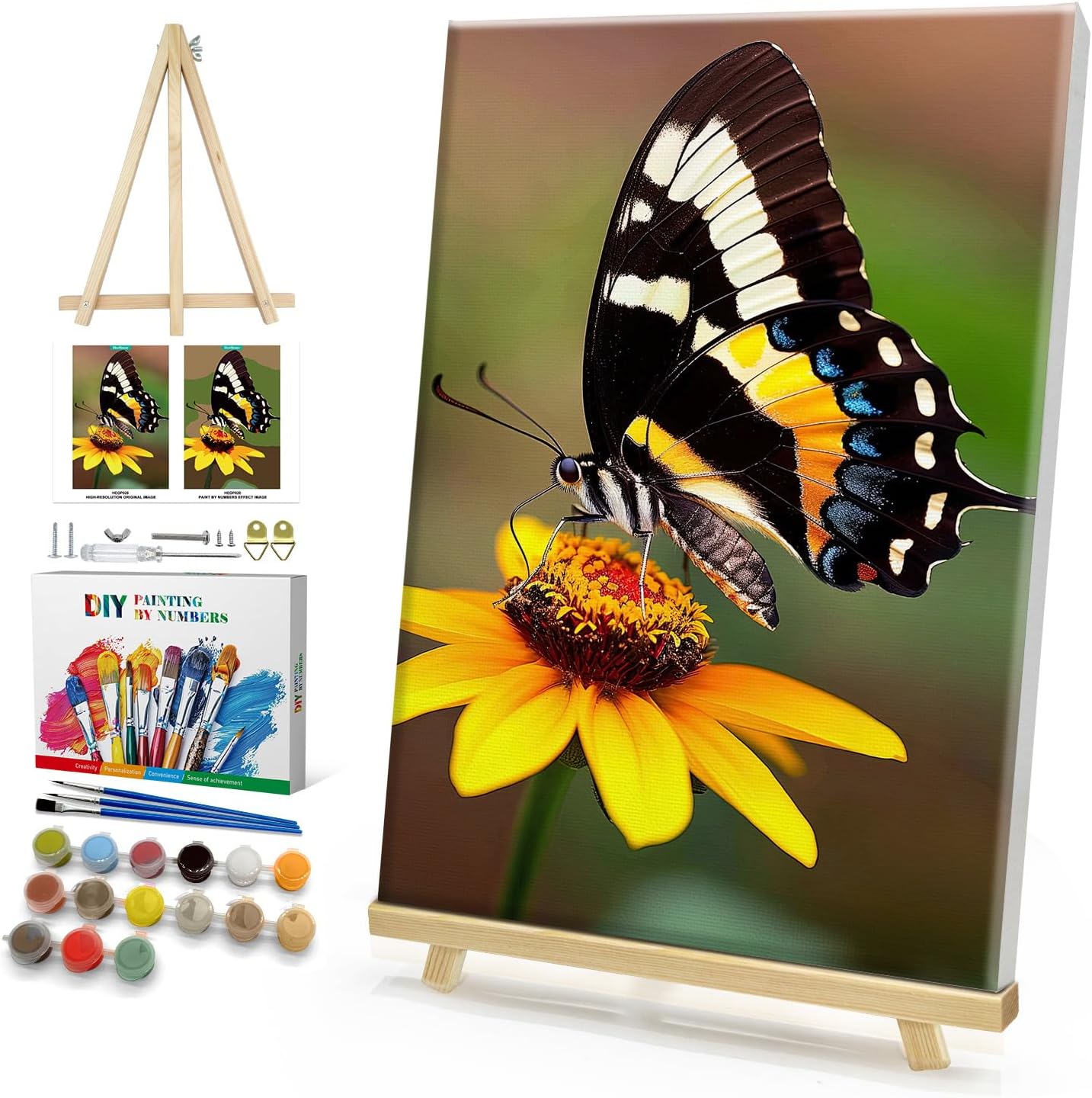 Amazon.com: HeeBenor Framed Paint by Numbers Kit for Adults, Butterfly ...