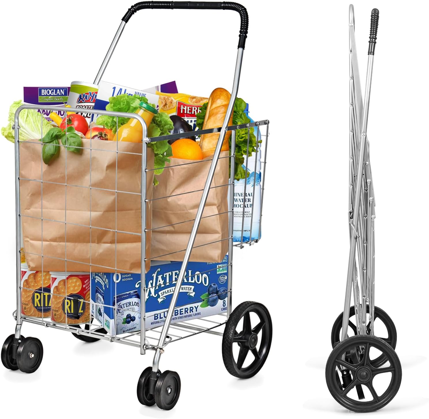 Amazon.com: Jumbo Shopping Folding Cart with Extra Small Double Basket ...