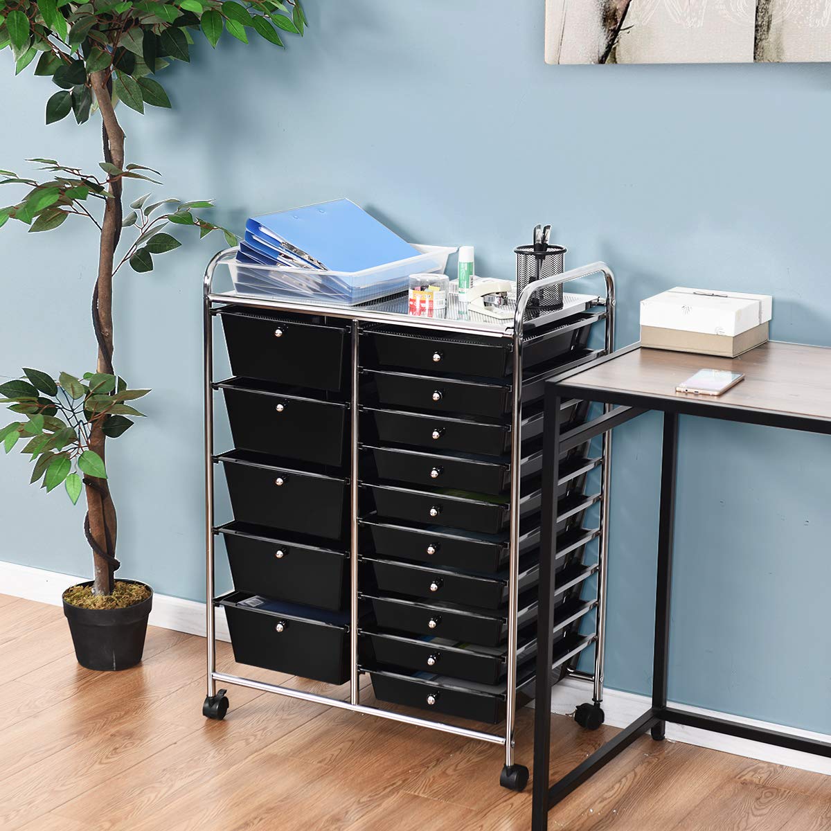 RELAX4LIFE Storage Drawer Carts W/15-Drawer,Rolling Wheels Semi ...