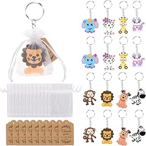 Amazon.com: BENOSPACE 48Pcs Jungle Animal Keychains Set 16 Zoo Animals ...