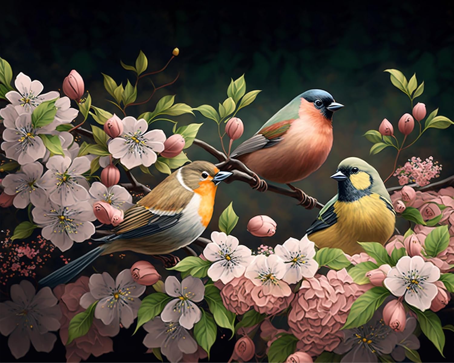 Cute Little Birds Spring Scene Paint by Numbers Kit, 16X20 Inch Blossom ...