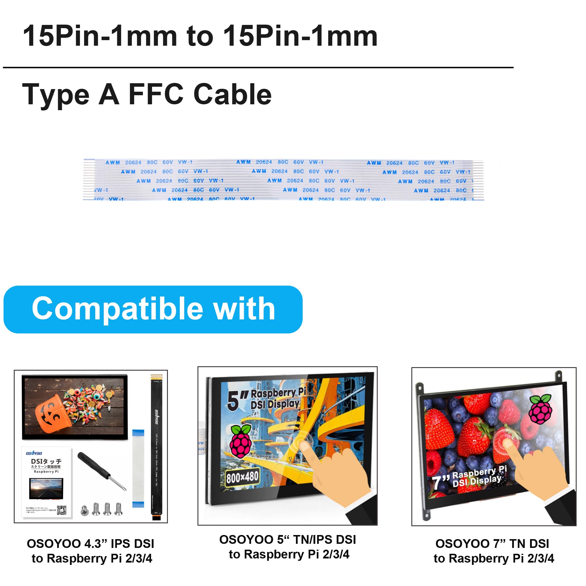 Snapklik.com : Flexible Flat Ribbon Cable 15Pin 1mm Pitch FFC FPC 6 ...