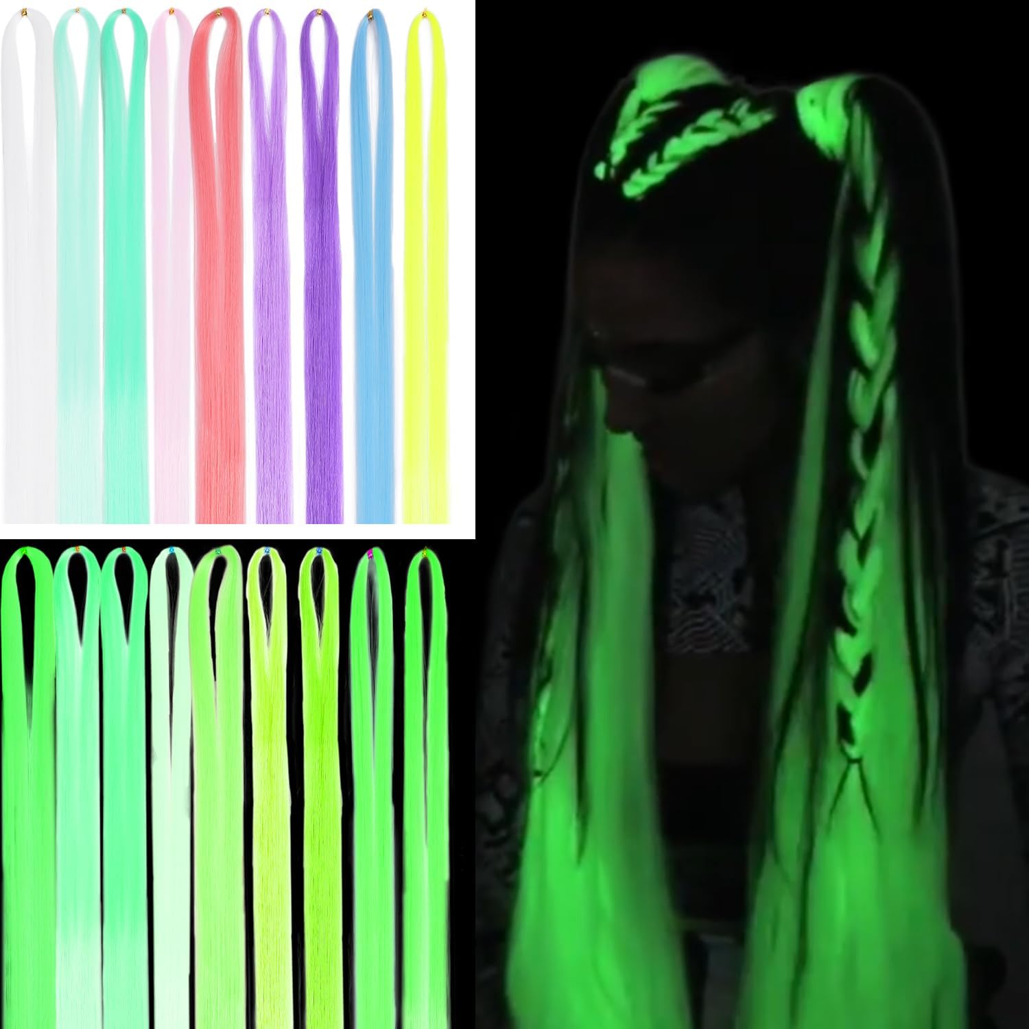Amazon.com : FANCEE Luminous Hair Extension Kit with Tools Glow in the ...