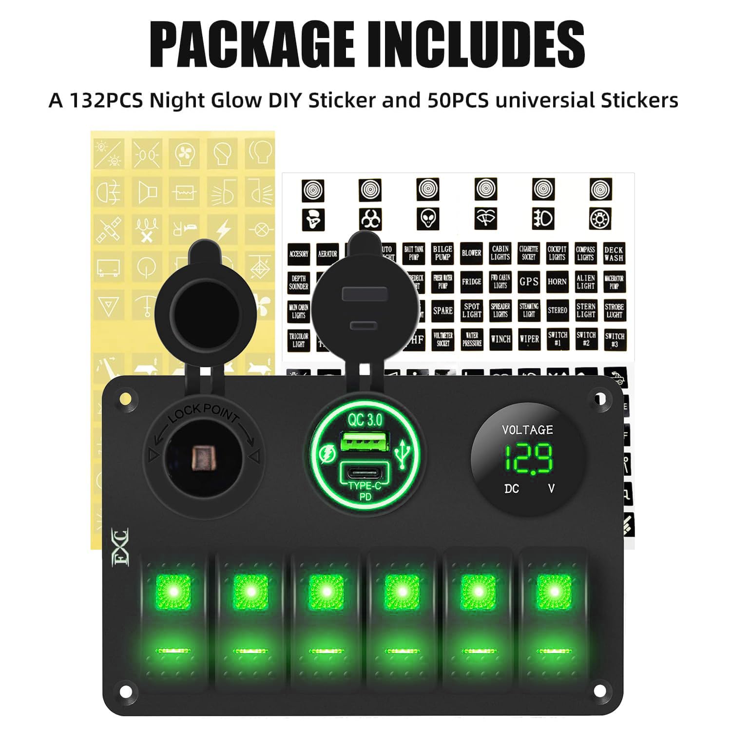 Snapklik.com : FXC 15A Inline Fuse 6 Gang Green LED Lighted Marine ...