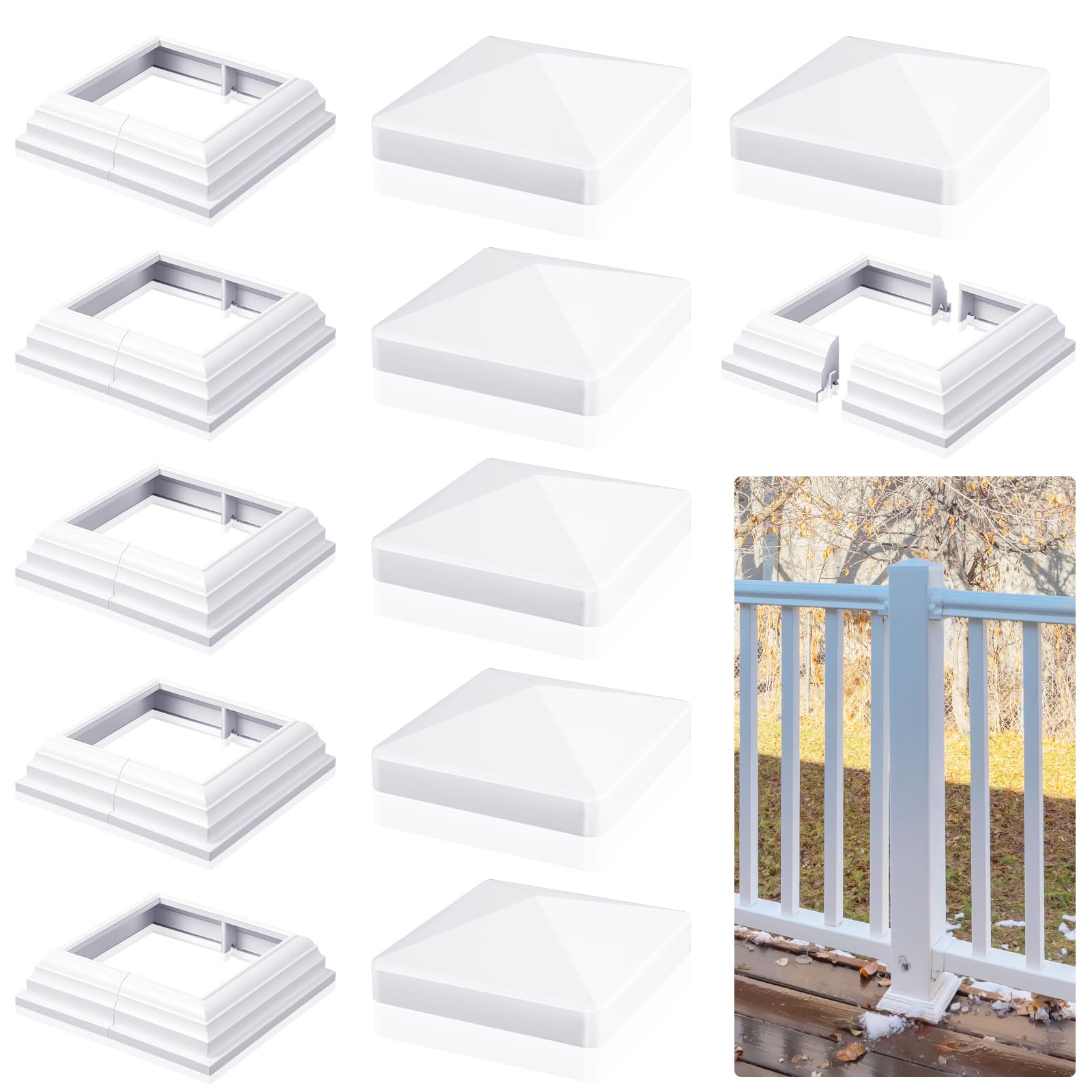 Juexica 12 Pack 4 x 4 Inches Vinyl Post Caps and Skirt Kit Fence Post ...