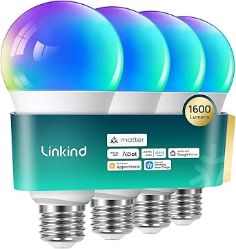 Linkind Matter Smart Light Bulb,1600LM 100W Smart Bulbs Work with Alexa ...