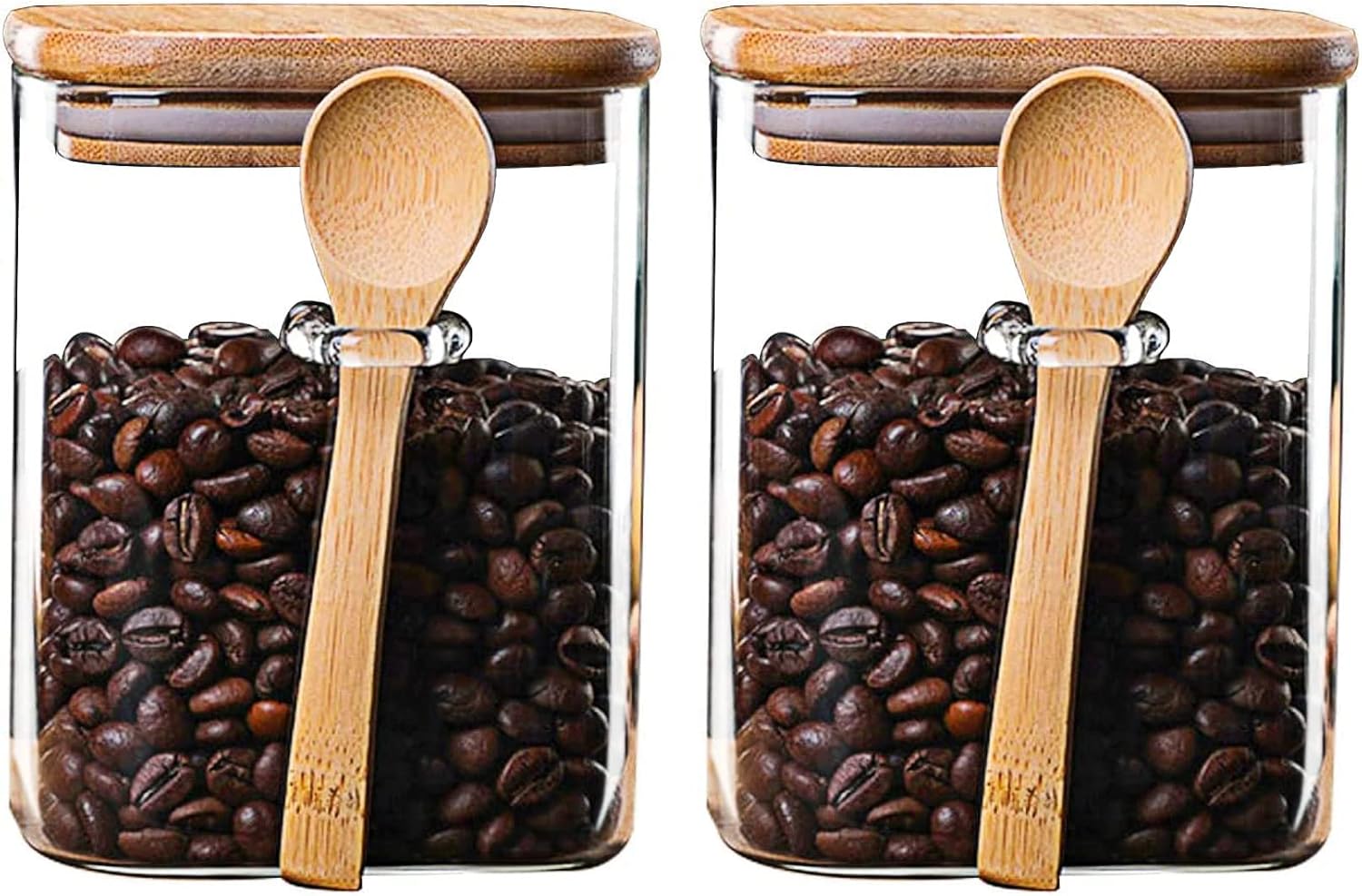HILEYOLLA 840ml Lot de 2 Bocaux en Verre avec Cuillère et Couvercle Hermetique, Bocal Rangement ...