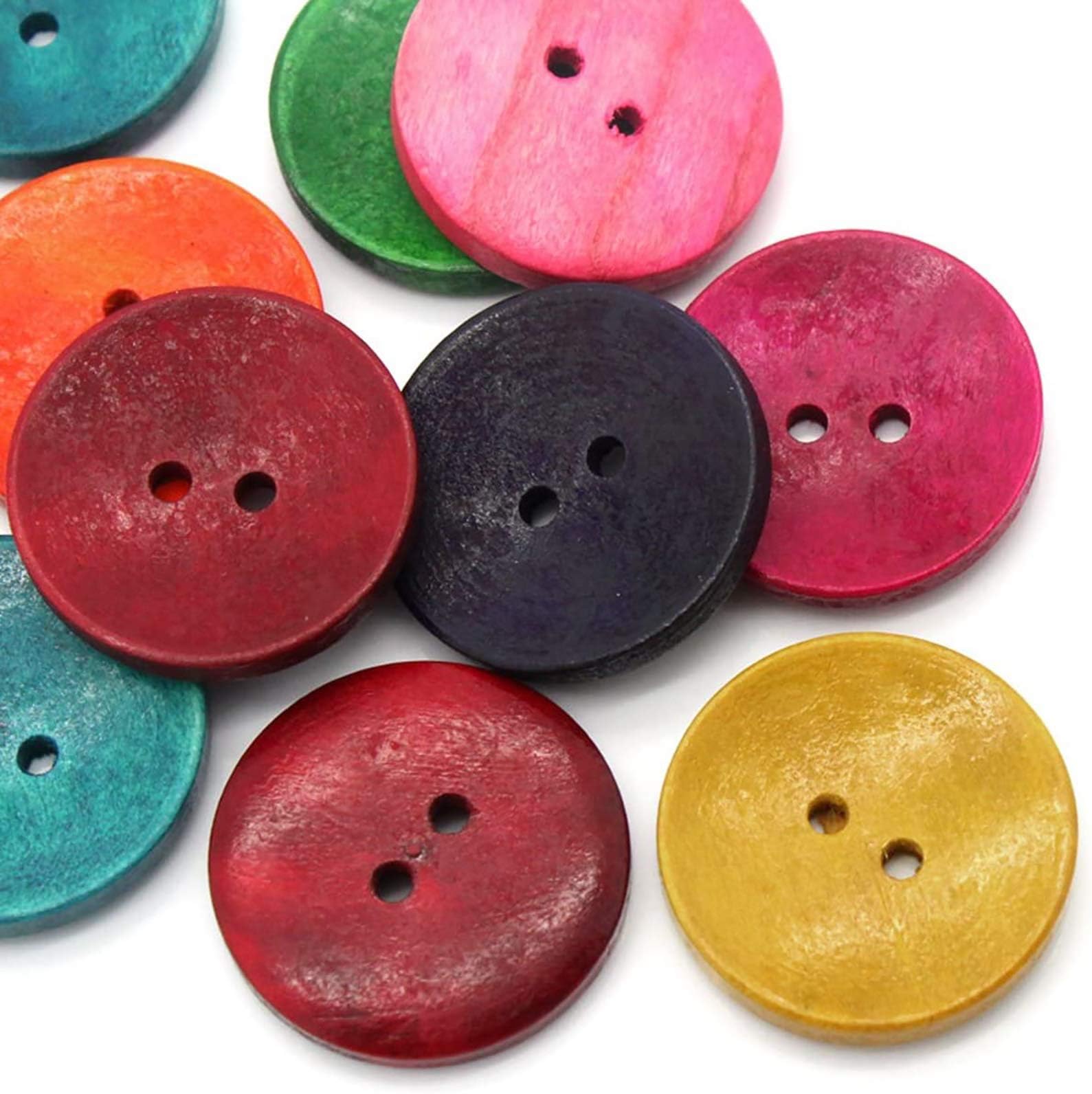 Amazon.com: 50PCs Wood Sewing Buttons Scrapbooking 2 Holes Round Mixed ...