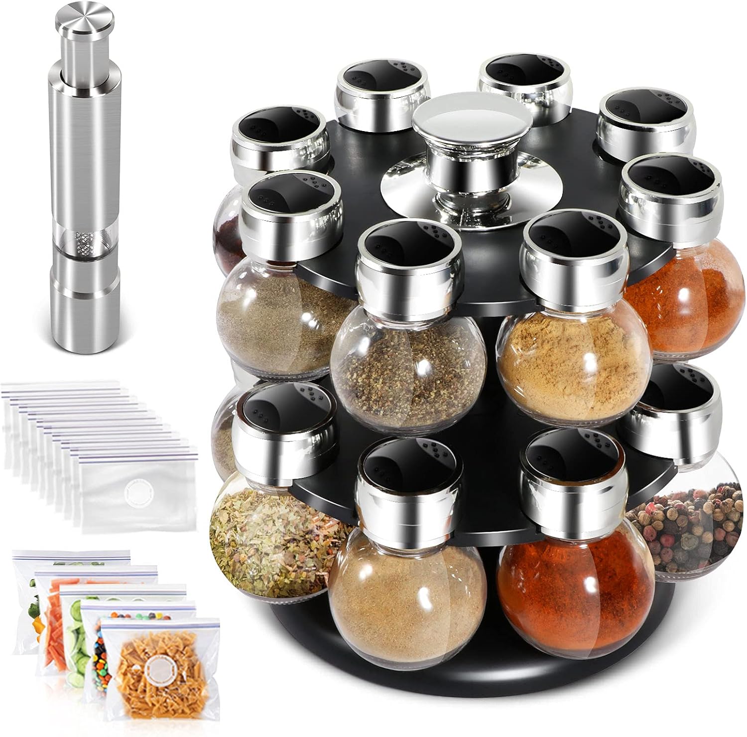 Amazon.com: MASTERTOP 16 Jar Kitchen Revolving Spice Rack Organizer, 2 ...